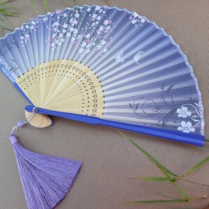 Dark Blue Shaded Handheld Folding Hand Fan With a Pouch and a Box Women ...