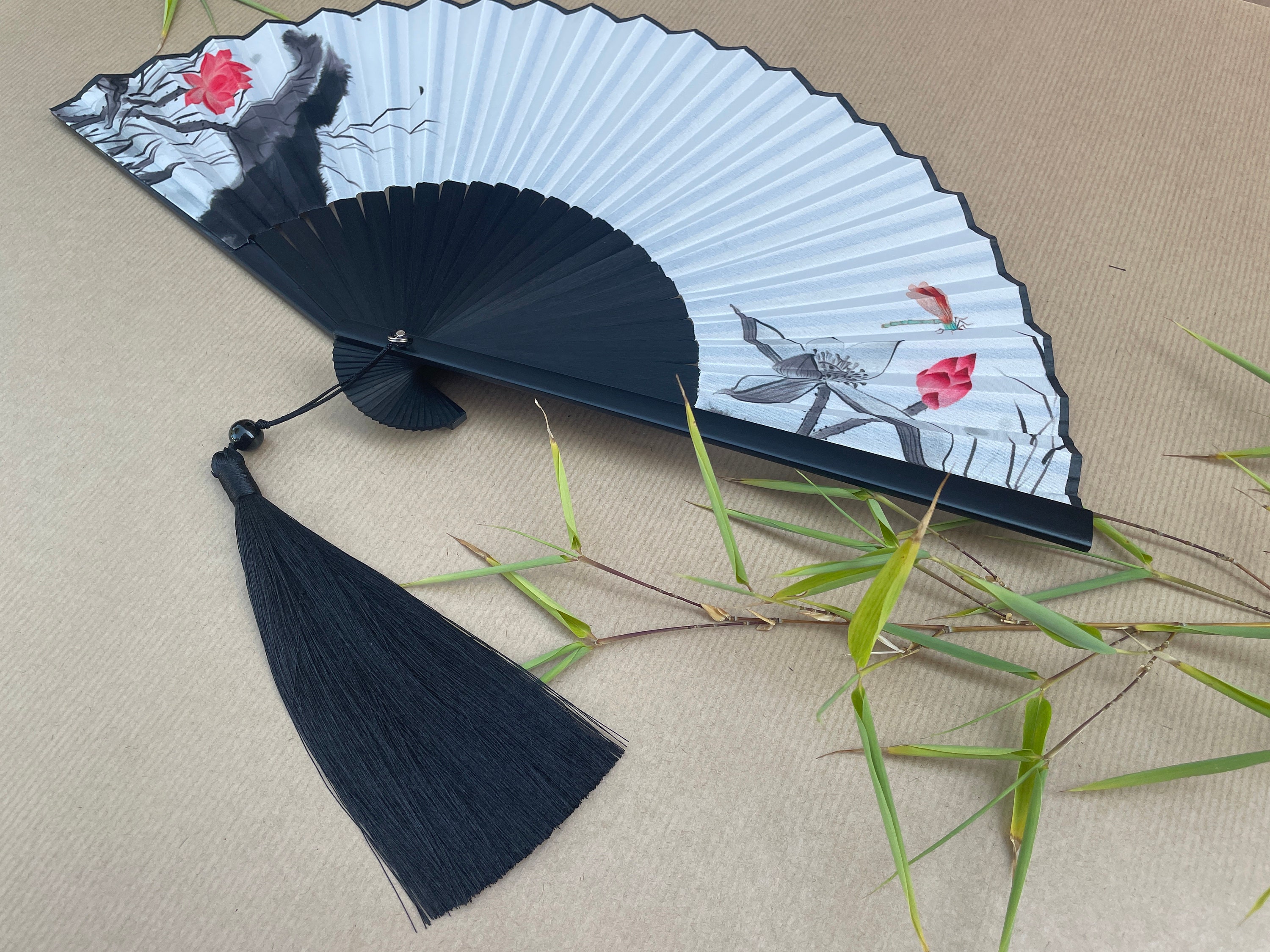 Lotus Flower Folding Hand Fan With Pouch & Gift Box - Etsy