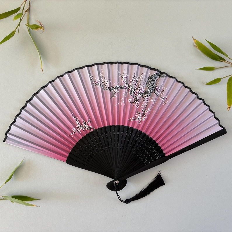 Pink Shade Tokyo Blossom Hand Fan: Pink Silk Fabric, Bamboo Ribs - Etsy