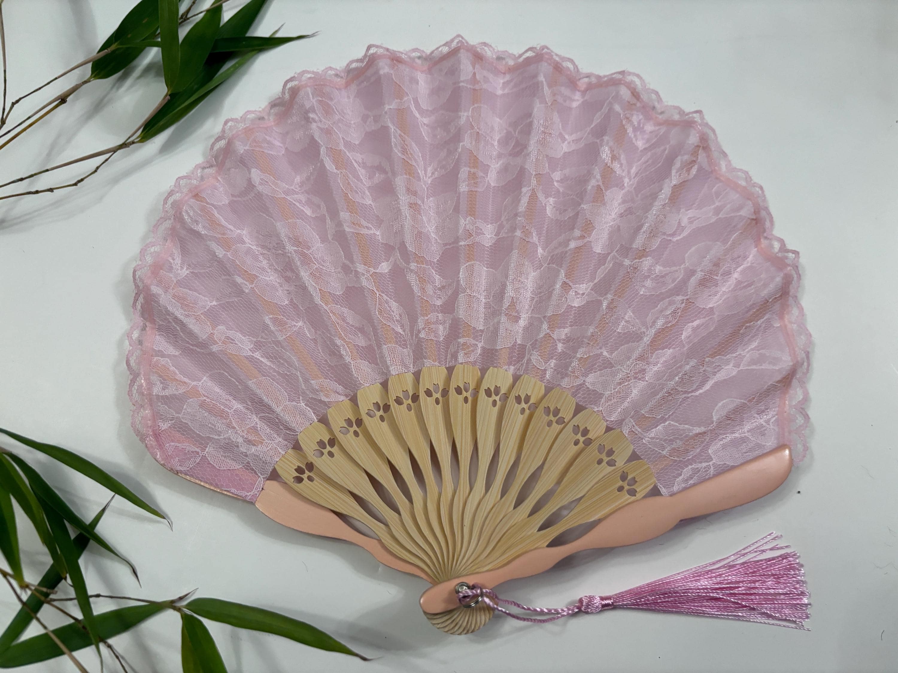 Vintage Pink Lace Hand Fan, Bamboo Ribs Folding Fans With a Tassel and ...