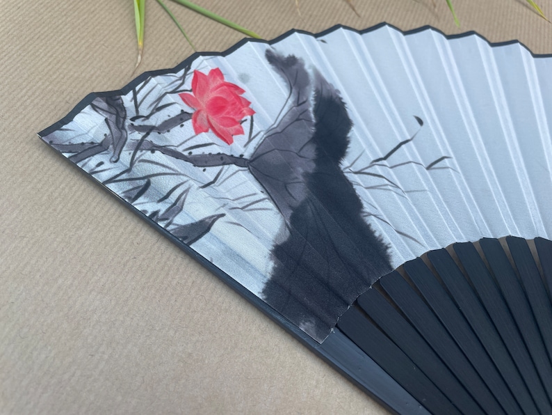 Lotus Flower Folding Hand Fan With Pouch & Gift Box - Etsy