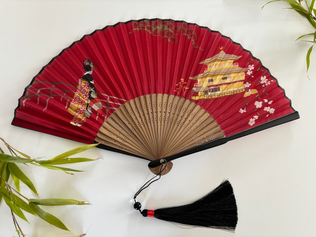 Sakura & Japanese Lady Red Silk Hand Fan With Gift Box - Etsy
