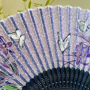 Purple Silk Hand Fan: Bamboo Ribs, Butterfly & Flower Print - Etsy
