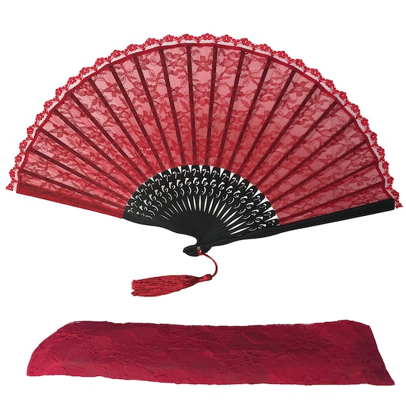 Vintage Red Lace Hand Fan Bamboo Ribs Folding Fans With a | Etsy