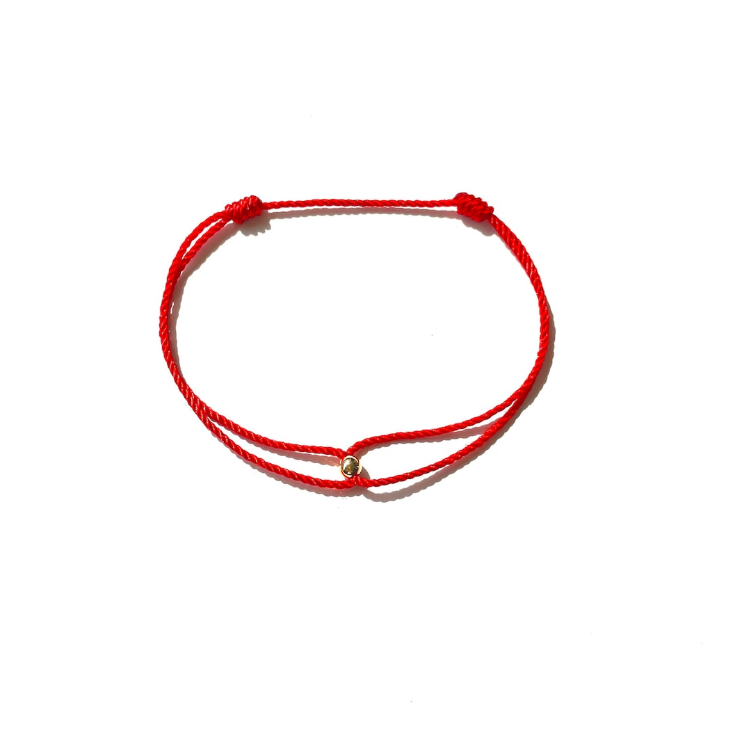 Red Nylon Cord Bracelet Infinity String With Gold Bead Simple Bracelet ...