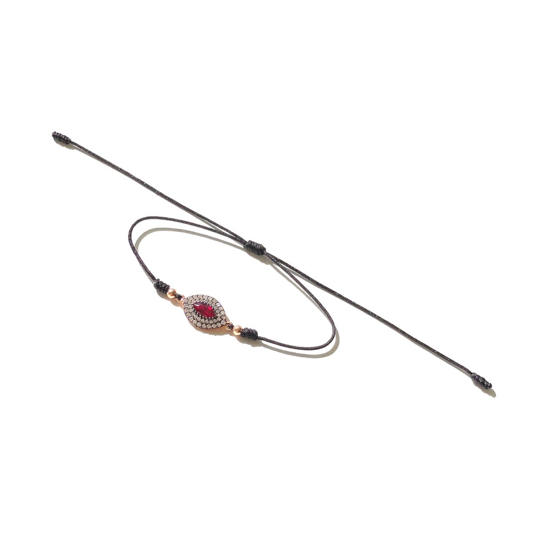 Evil Eye Zirconia Charm Gold-filled Bracelet on Black String by Lucky ...