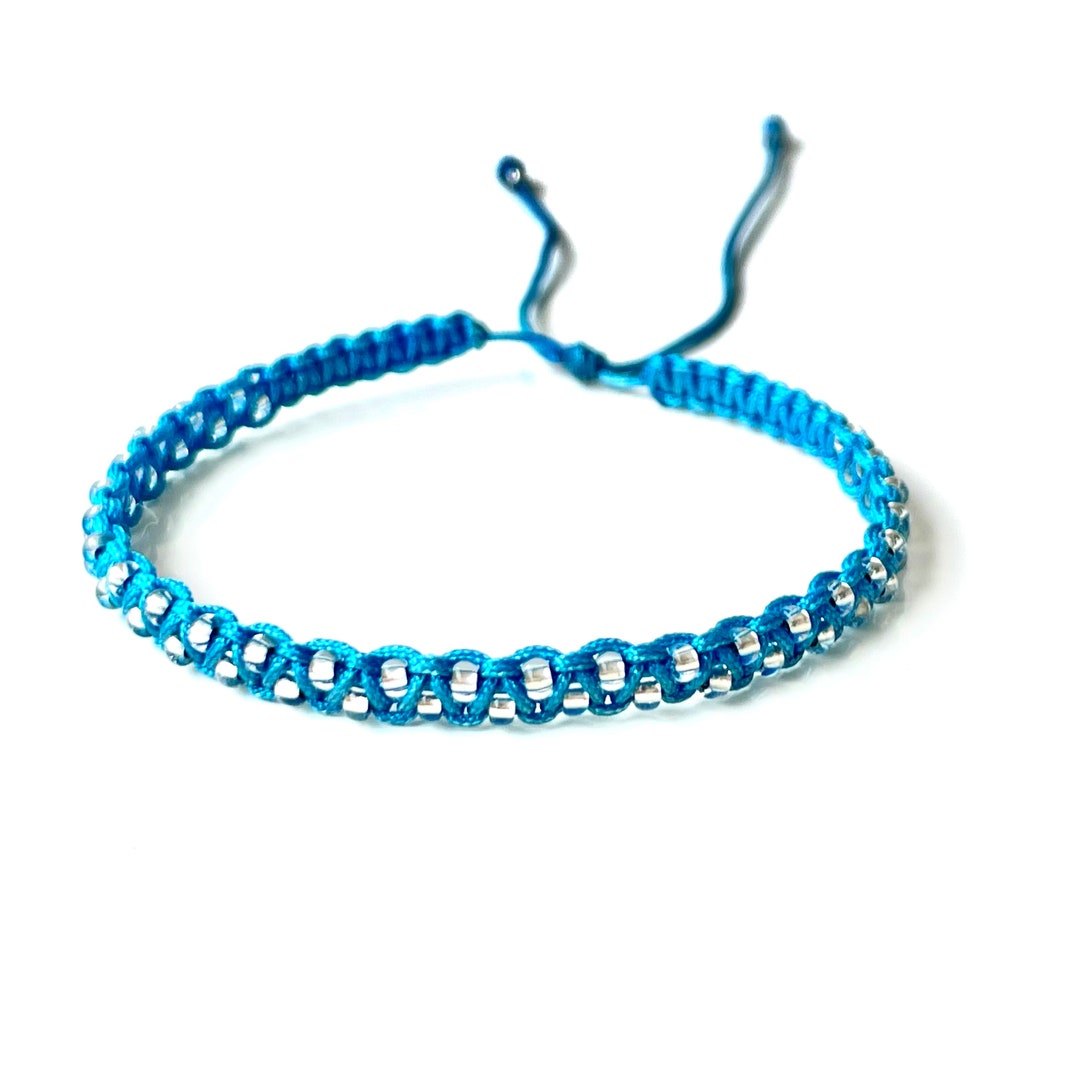Blue Seed Beaded Bracelet With Silver Miyuki Beads Adjustable ...