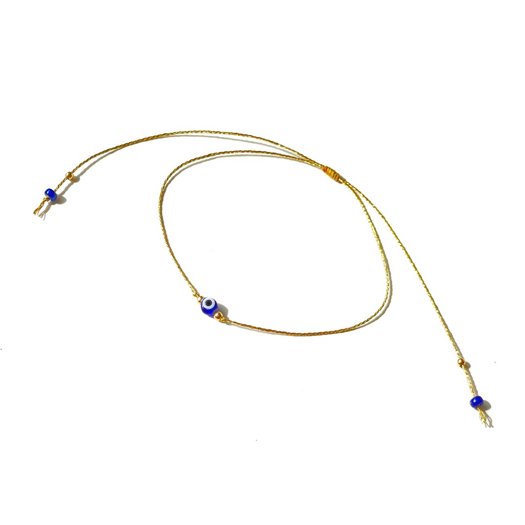 Thin and Dainty Evil Eye Bracelet on Gold Metallic String With Gold ...