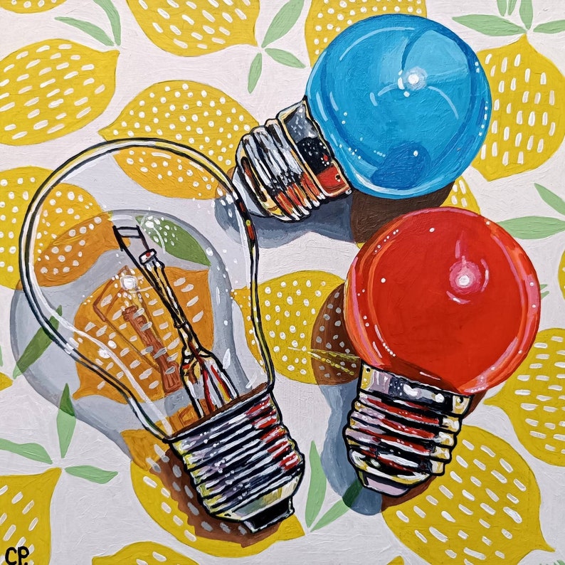 Lightbulb Painting Original Acrylic Painting Lightbulbs - Etsy
