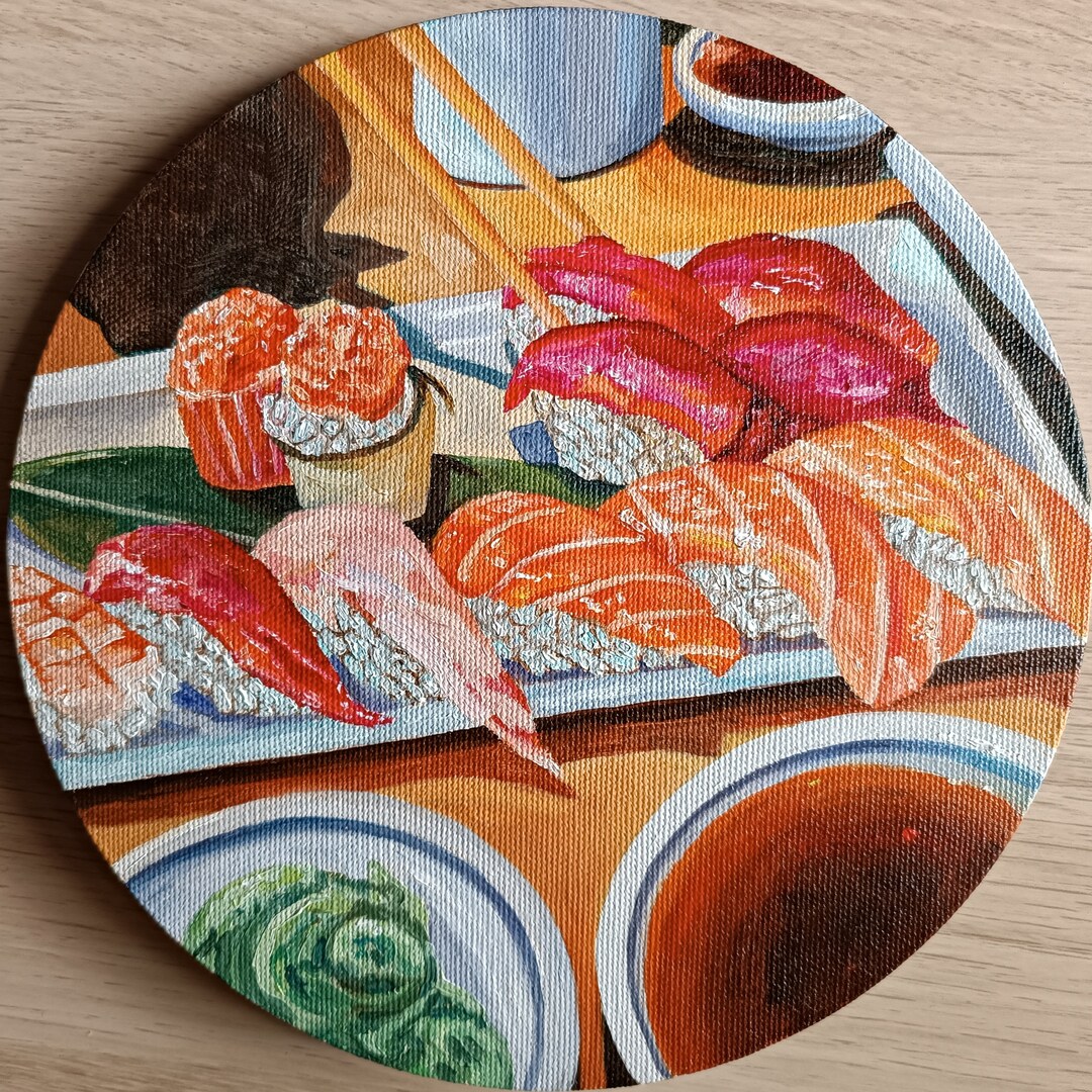 Sushi Painting, Nigiri Painting, Original Oil Still Life Painting, 8x8 ...