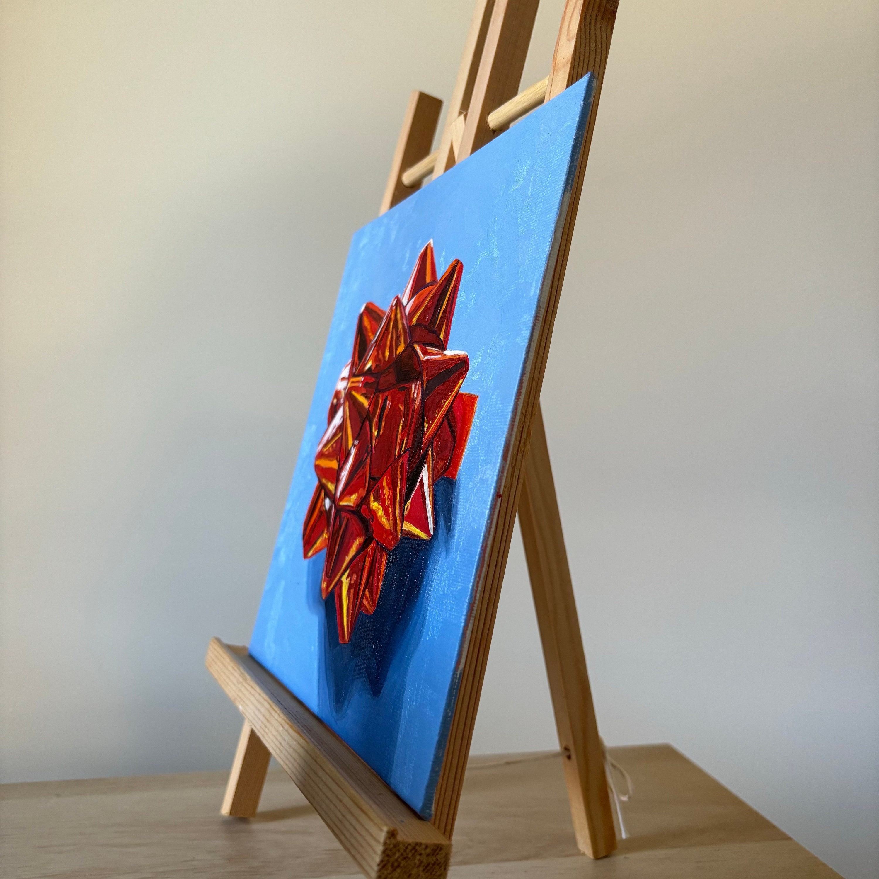 Red Star Wrapping Bow, Original Oil Painting, Realistic Shiny Infinite ...