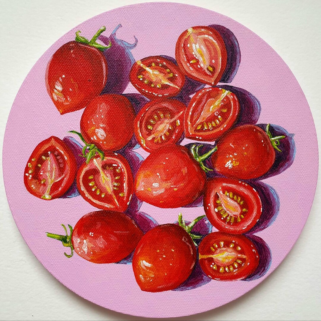Tomato Painting, Original Still Life Painting, Kitchen Art, Cherry ...