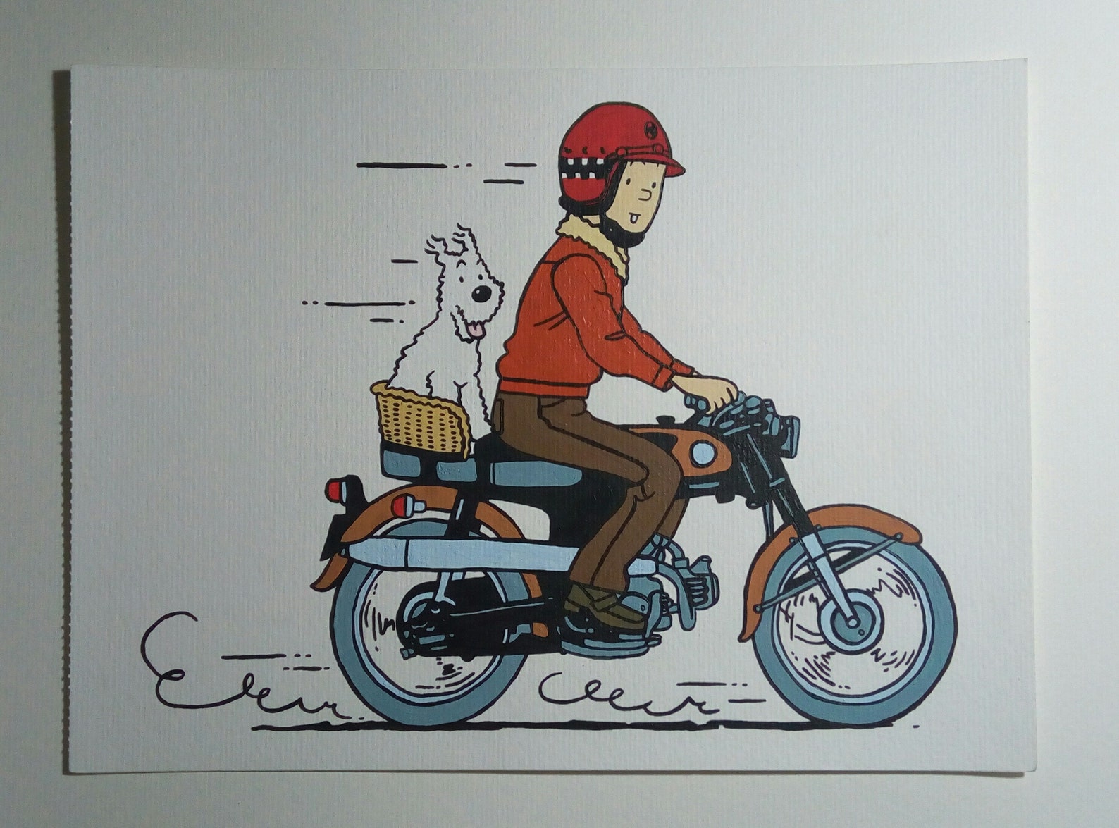 Tintin and Milou snowy Motorcycle Painting, Tintin Comic Painting, 8x11 ...