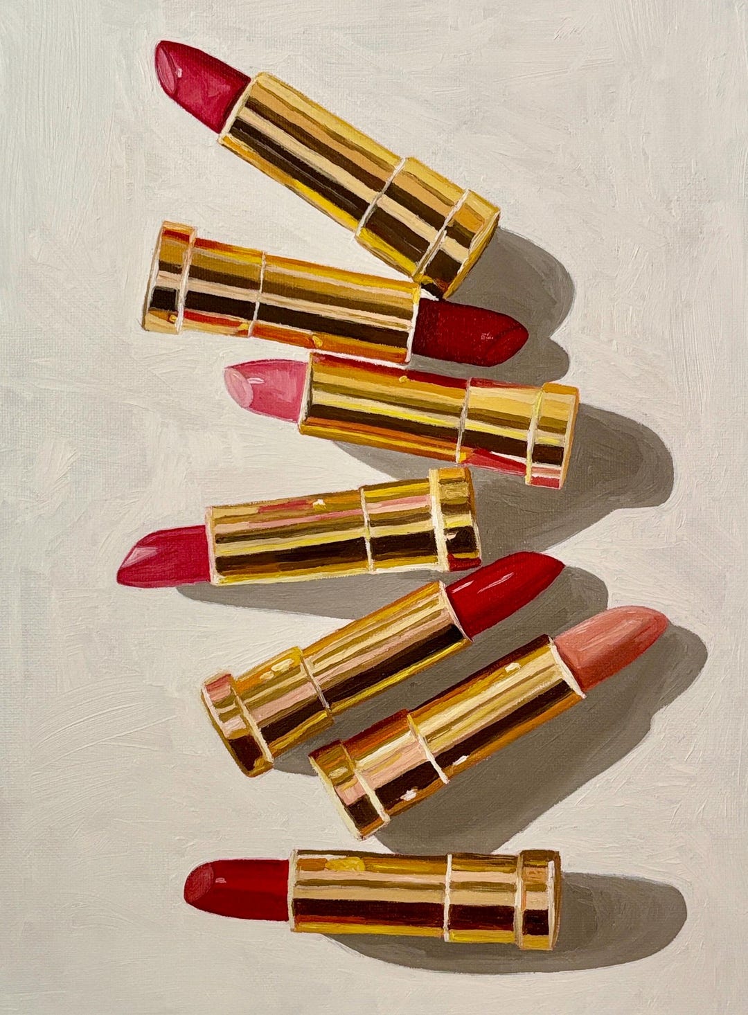 Red and Pink Golden Lipsticks Painting, Makeup Painting, Original Still ...