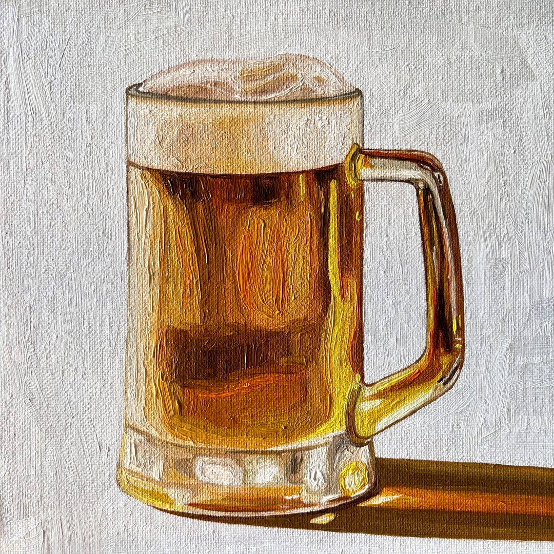 Beer Painting, Pint Glass Realistic Oil Painting, Original Still Life ...