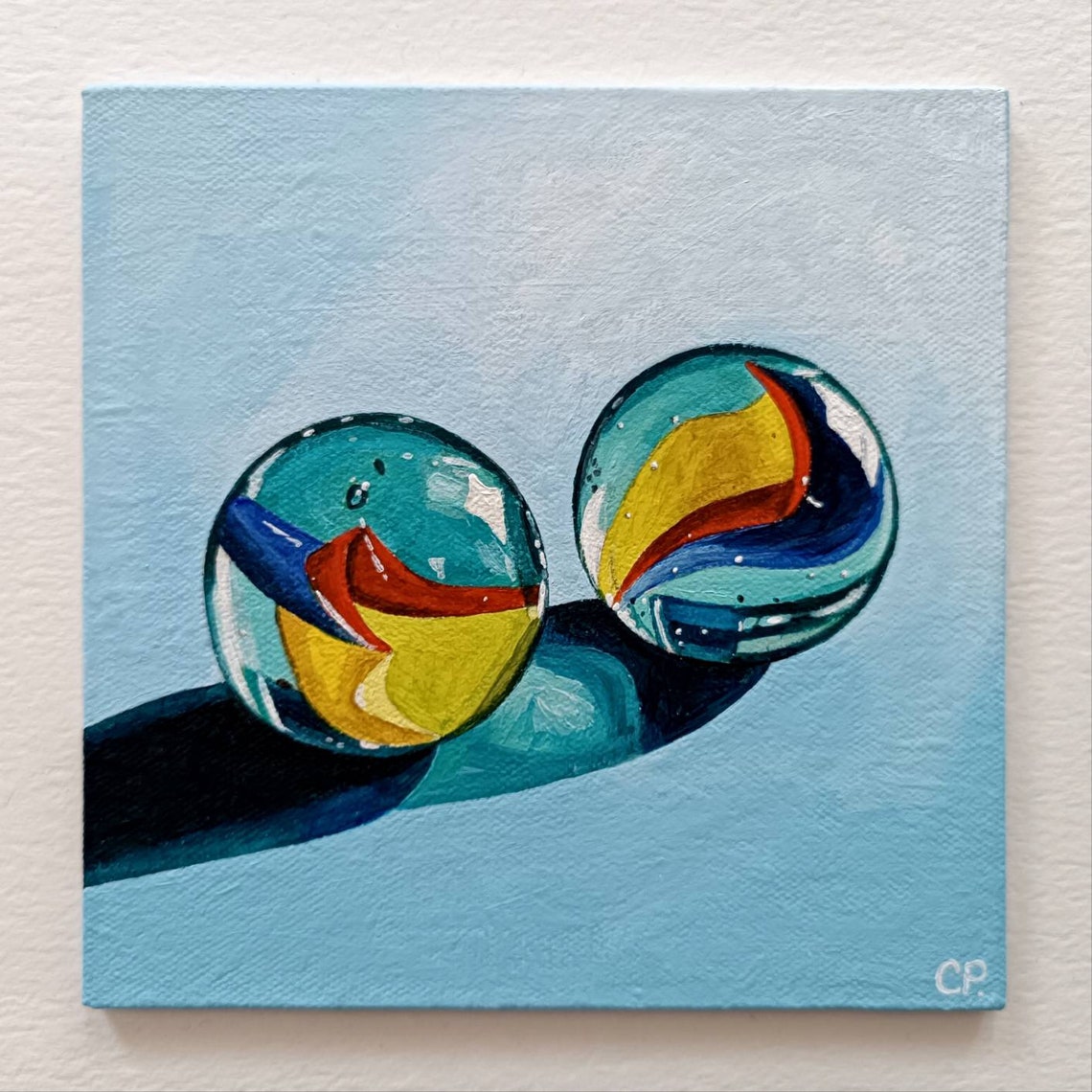 Marble Ball Painting Shiny Glass Ball Original Acrylic - Etsy