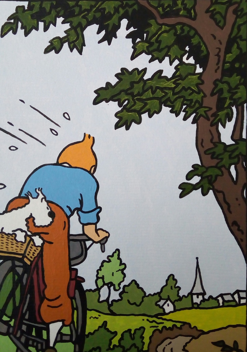 Tintin and Milou (snowy) Landscape Painting, Tintin Comic Painting ...