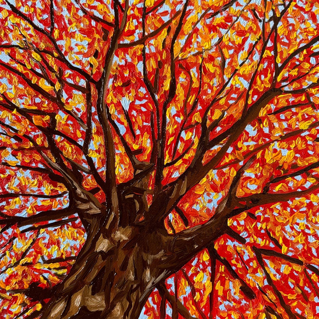 Autumn Tree Painting, Fall Painting, Original Still Life Painting, 8x8 ...