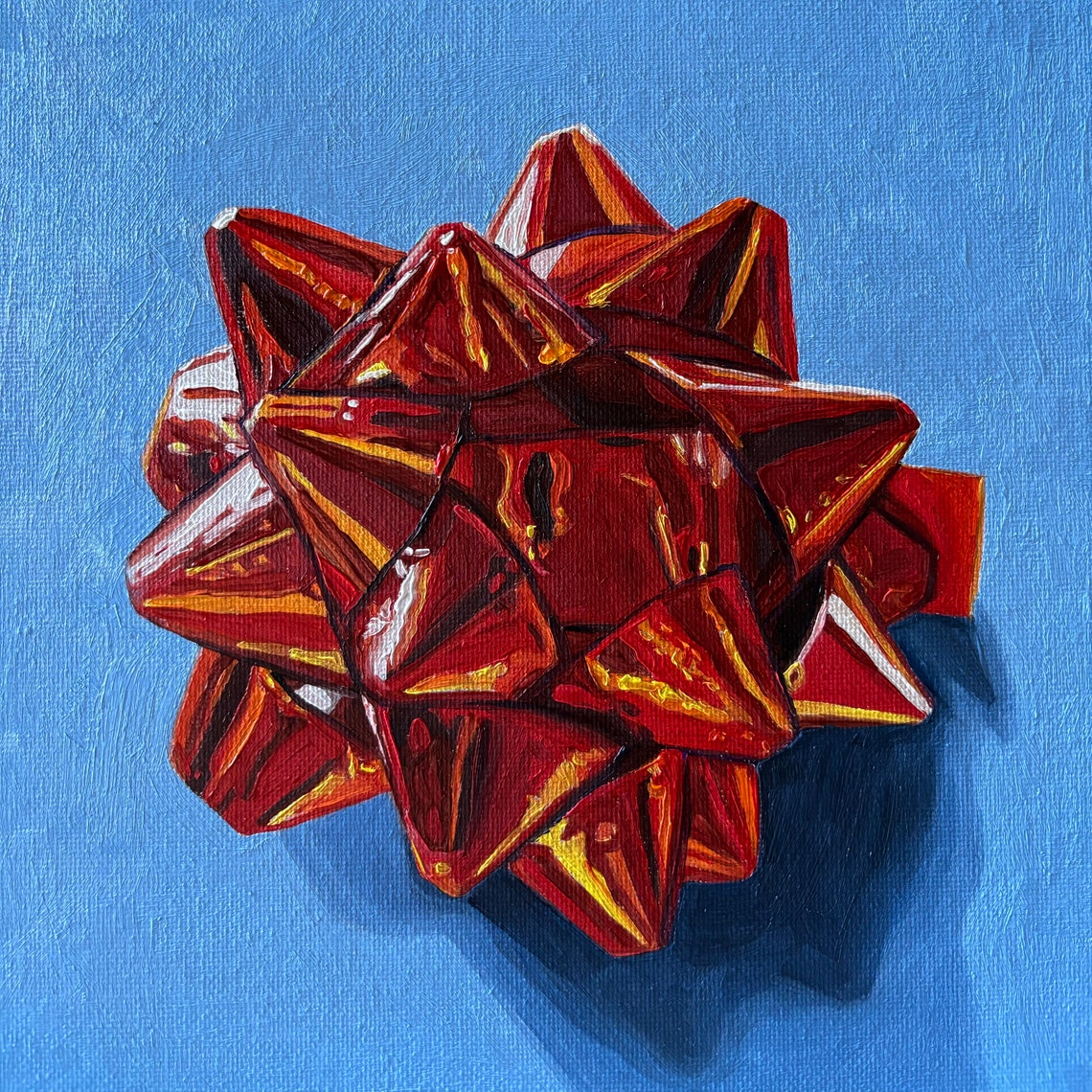Red Star Wrapping Bow, Original Oil Painting, Realistic Shiny Infinite ...
