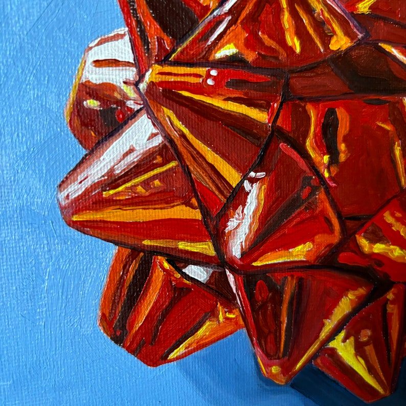 Red Star Wrapping Bow, Original Oil Painting, Realistic Shiny Infinite ...