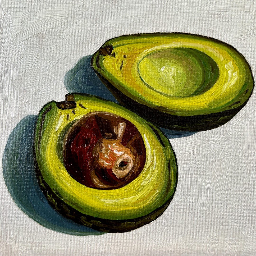 Avocado Painting, Avocado Original Still Life Oil Painting, 6x6 Inches ...