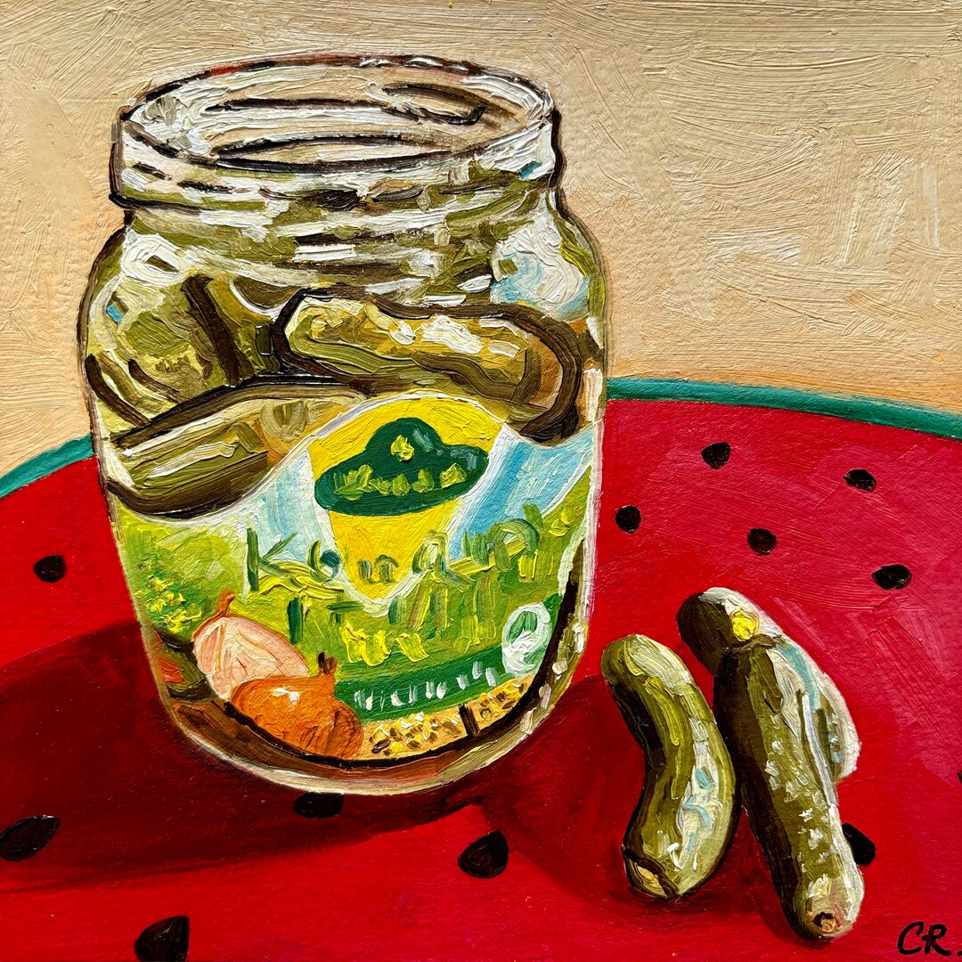 Pickles on Red Original Oil Painting, Original Still Life Painting ...