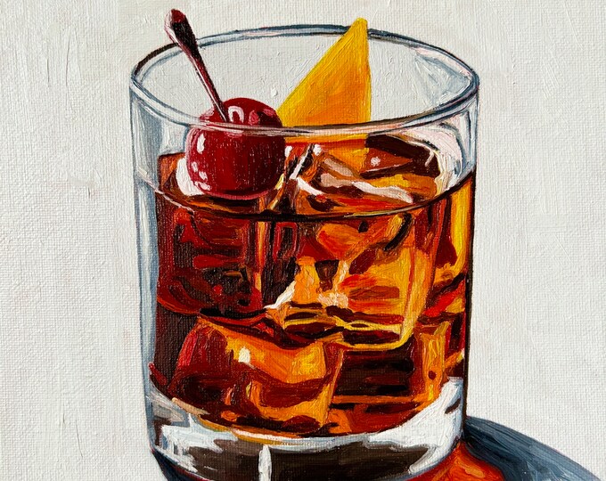 Classic Negroni, Alcoholic Cocktail, Realistic Oil Painting, Original ...