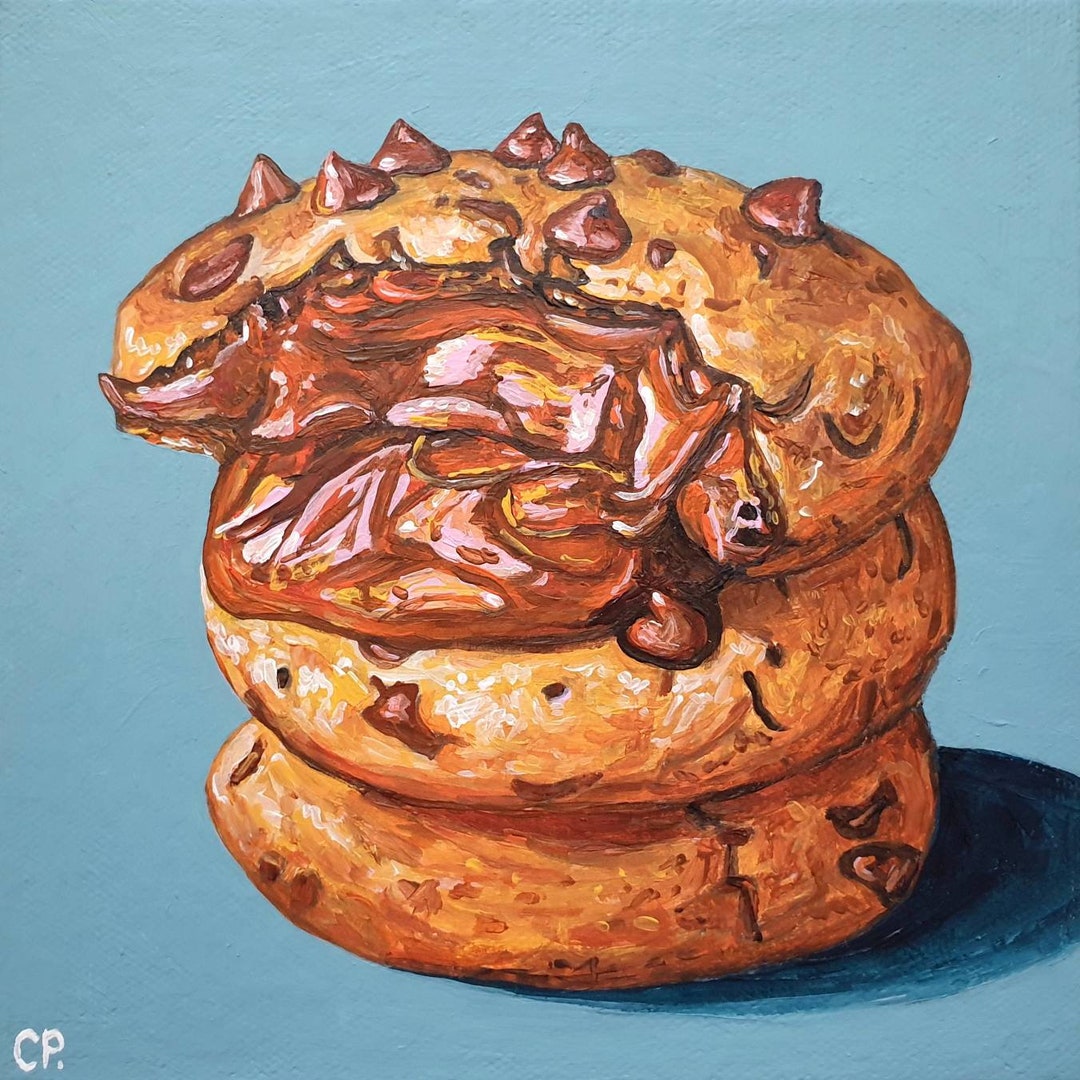 Chocolate Chip Cookie Painting, Original Still Life Painting, Kitchen ...