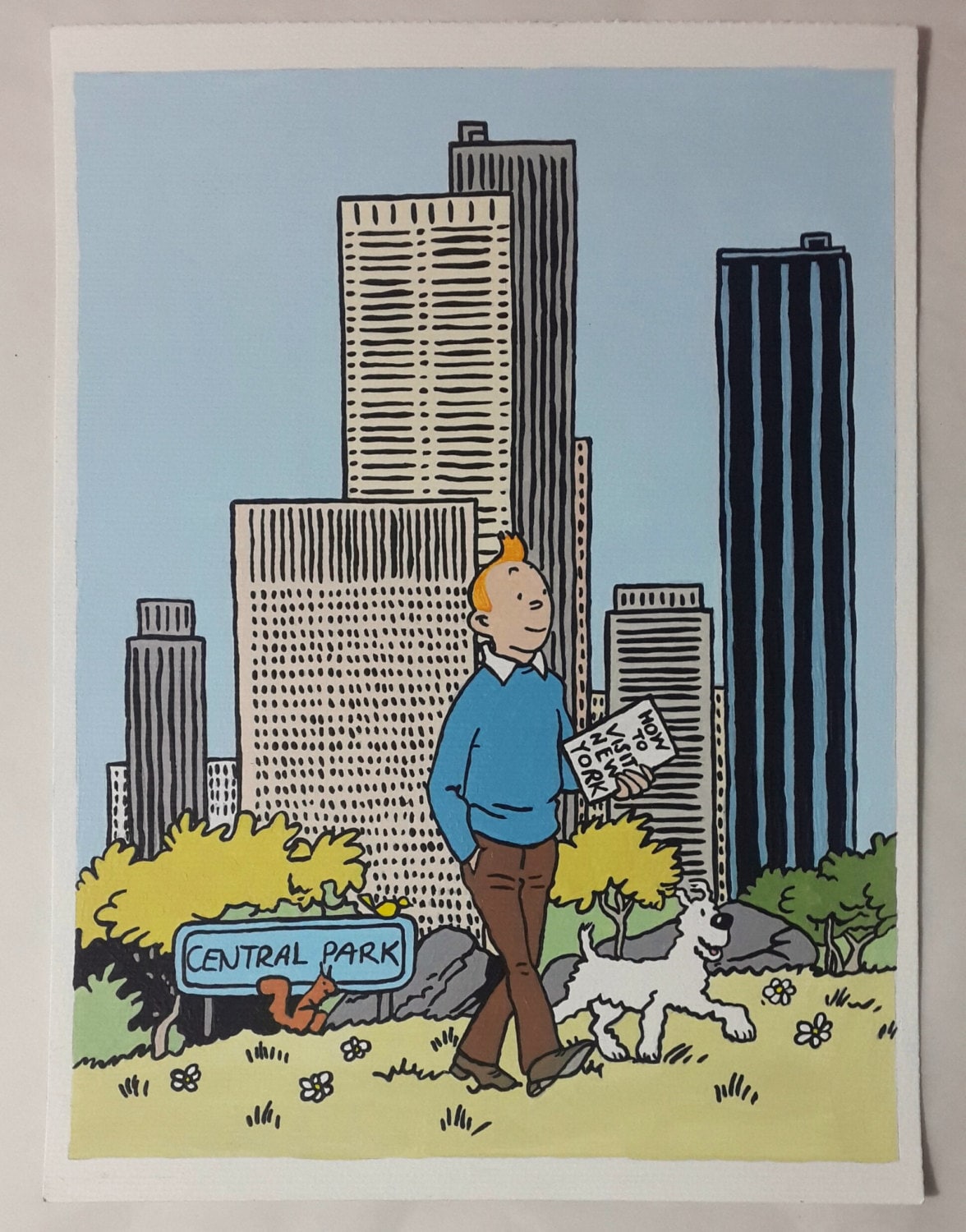Tintin and Milou snowy in New York Painting Tintin Comic - Etsy