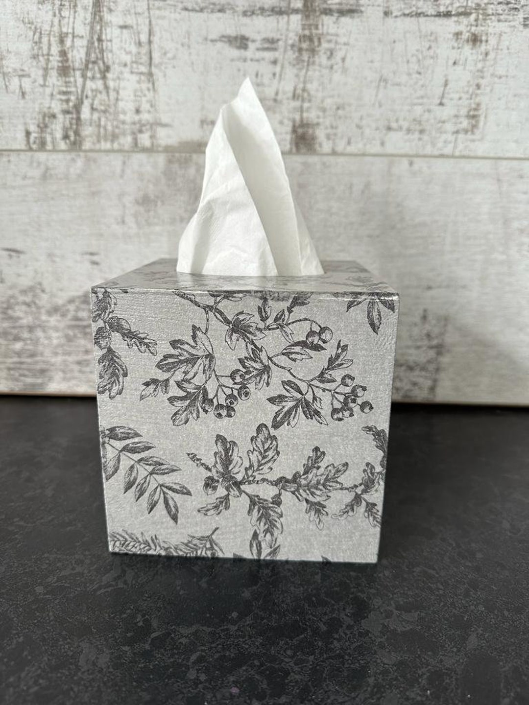 Tissue Box Cover Silver Grey With Leaves Square - Etsy UK