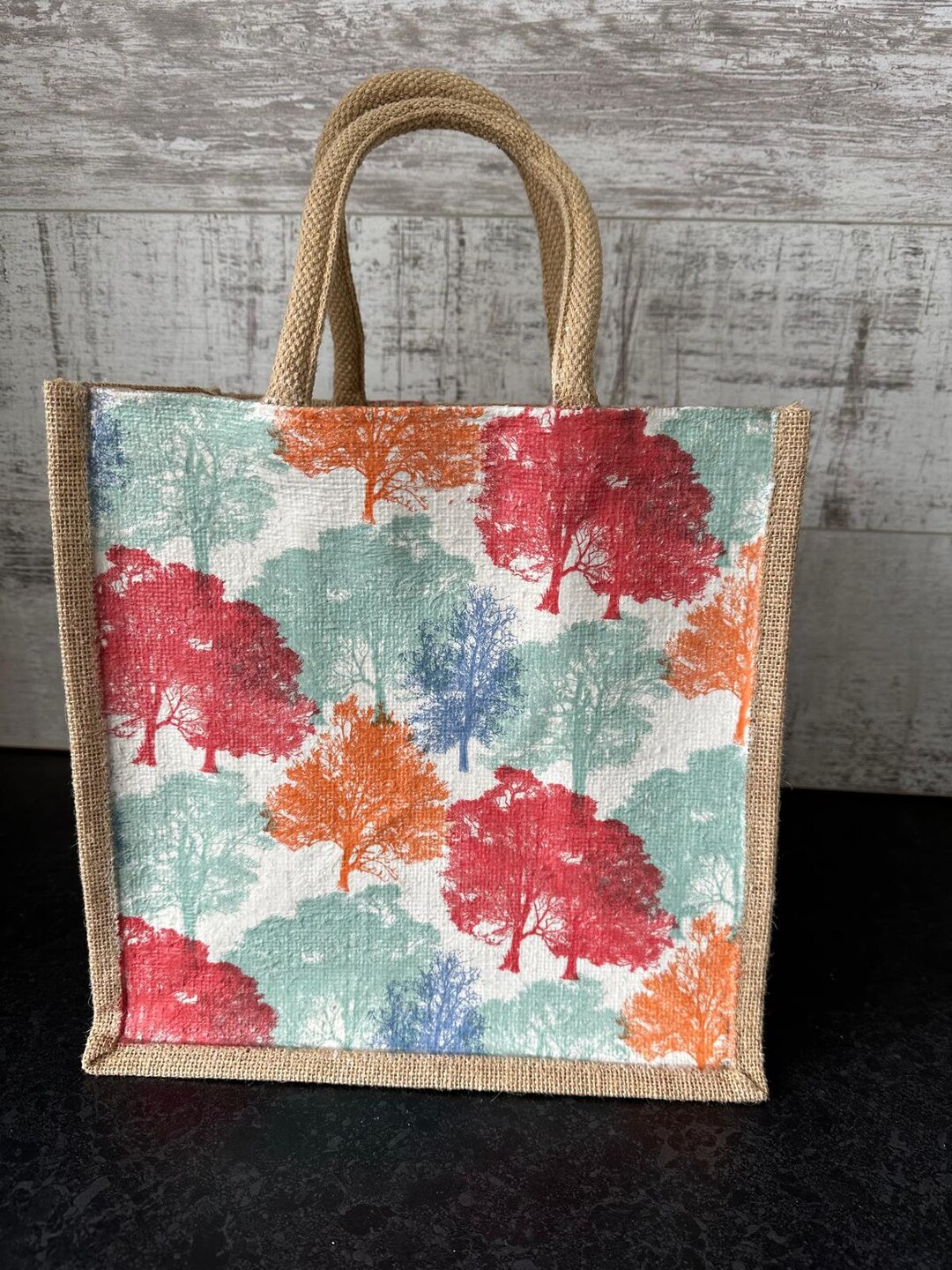 Bright Trees Hessian Jute Shopping Bag - Etsy UK