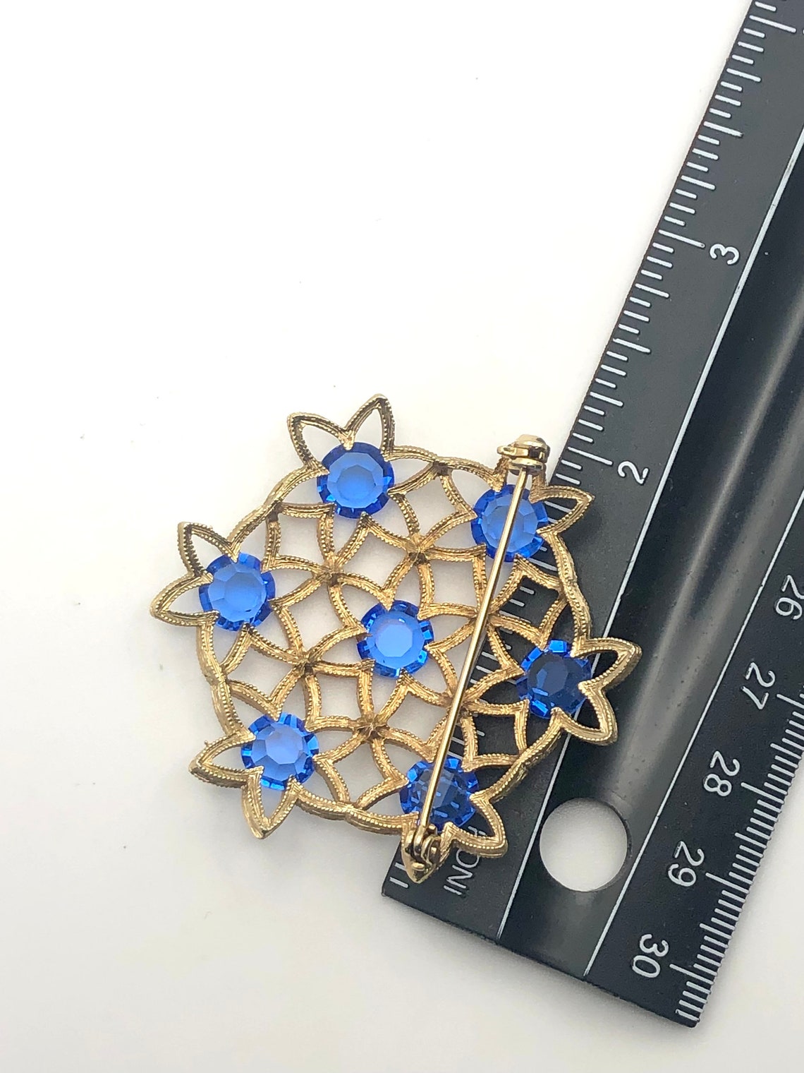 Blue Crystal, Stain Glass Pin ~2", Pretty, Vintage Costume Jewelry - Etsy