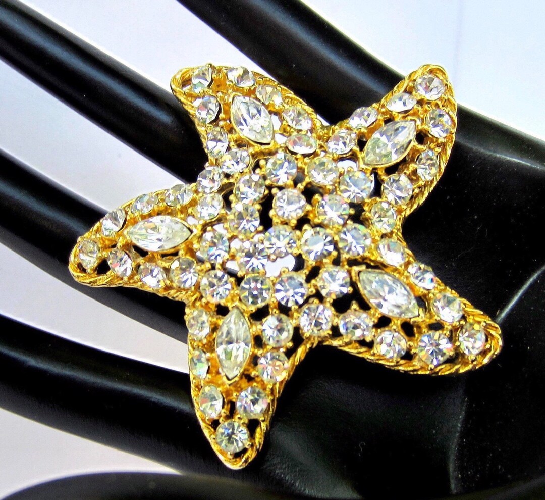 Signed "m Jent" Stylized, Sea Life Starfish Crystal PIN ~pretty Vintage ...