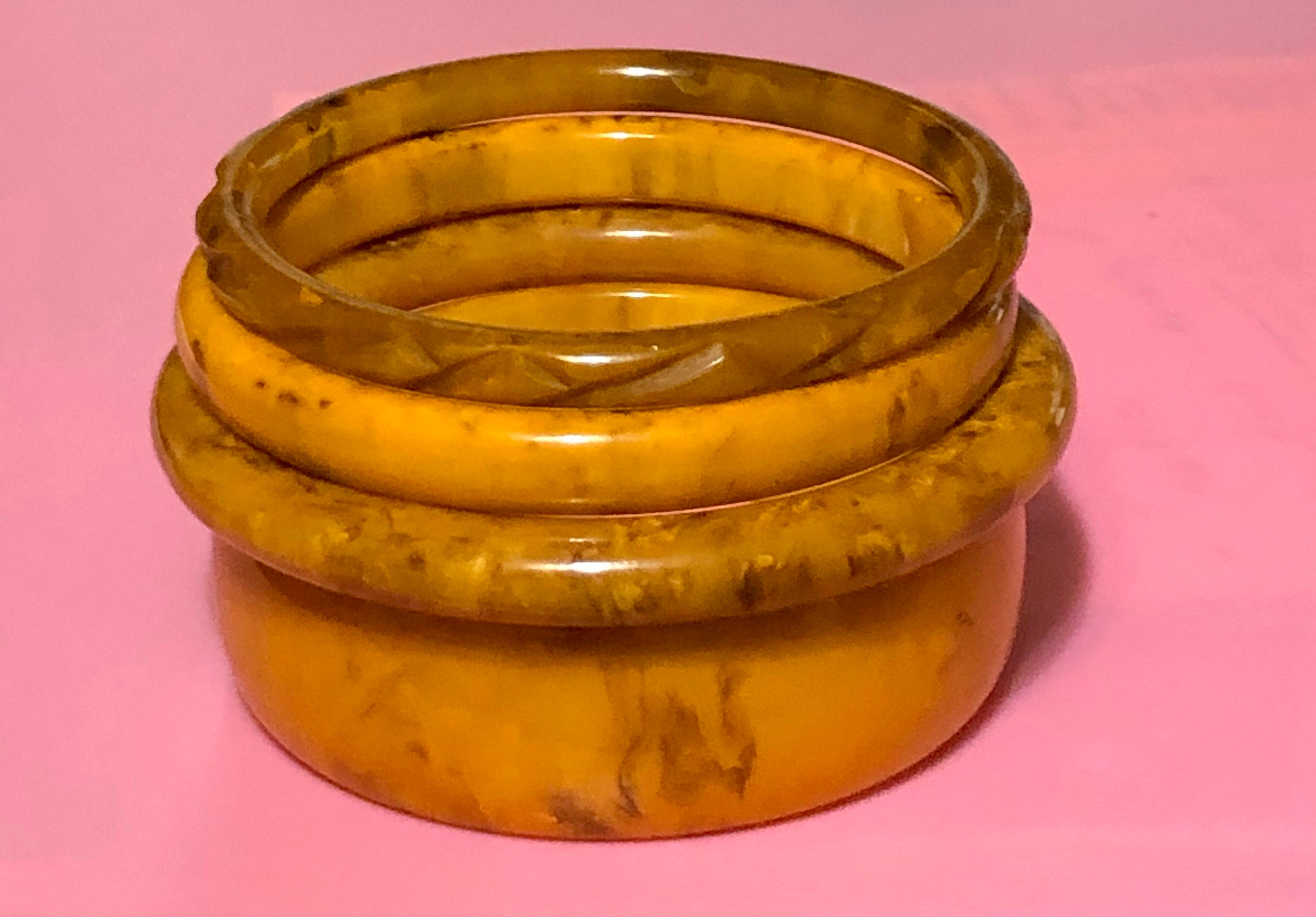 BAKELITE tested lot of 4 Butterscotch Mississippi MUD Bangle Bracelets ...