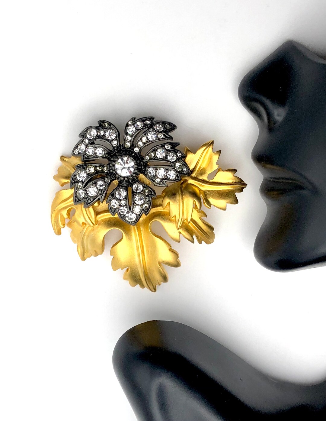 Pretty Joan Rivers Flower Bouquet Pin With Satin Gold-tone & Black Enamel Finish ~elegant ...