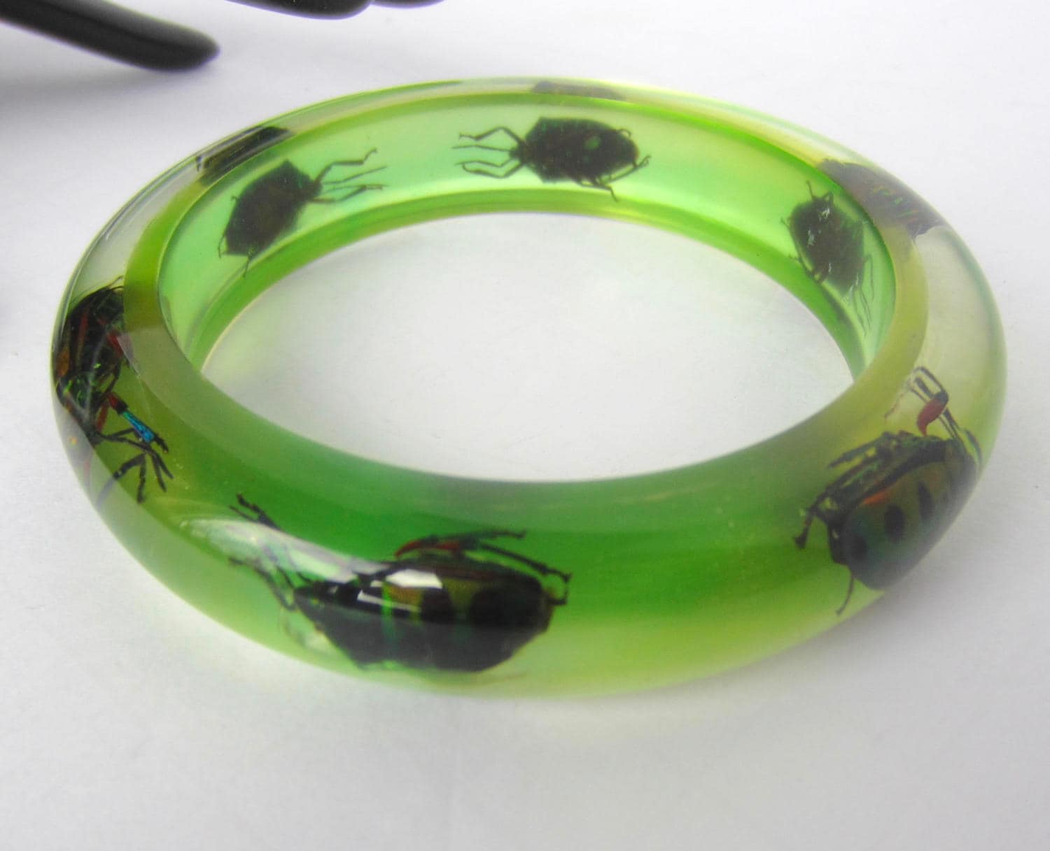 LUCITE translucent Egyptian Revival Green Scarab Beetle bug bangle ...