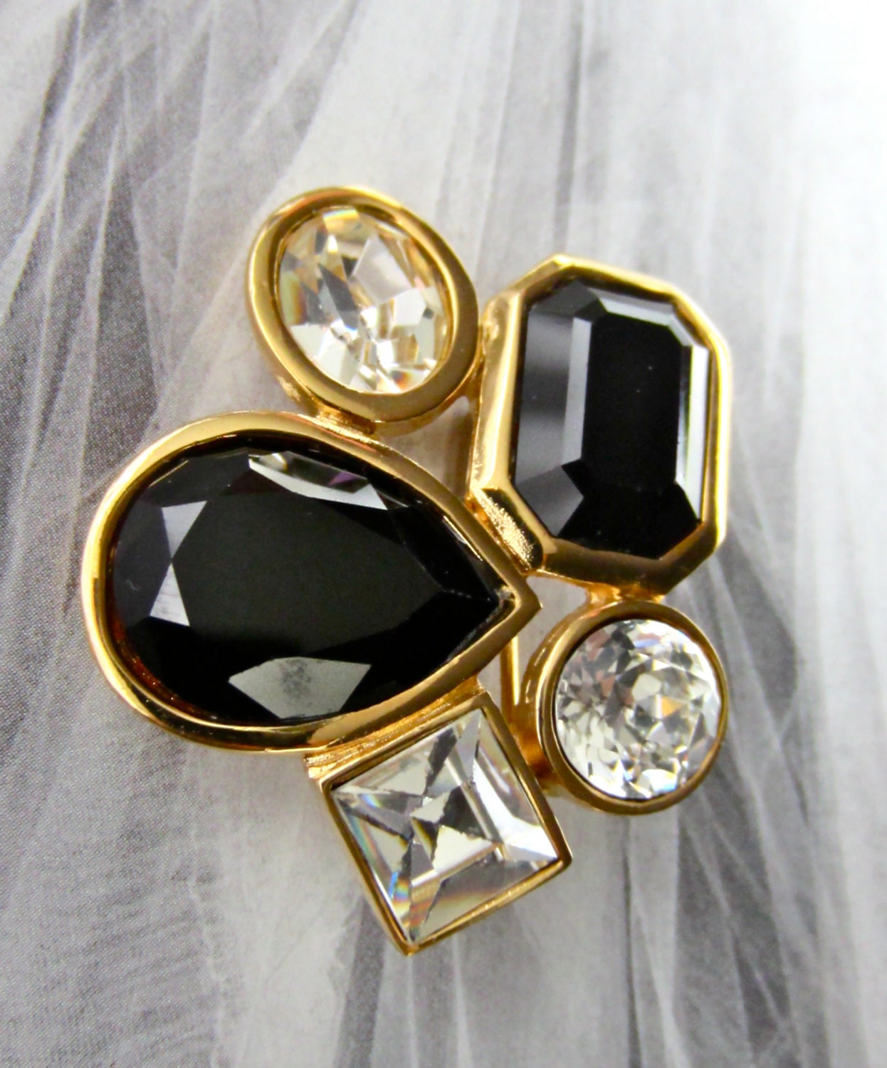 GIVENCHY Paris signed “1982 Shapes of STONEs” rhinestone pin brooch ...