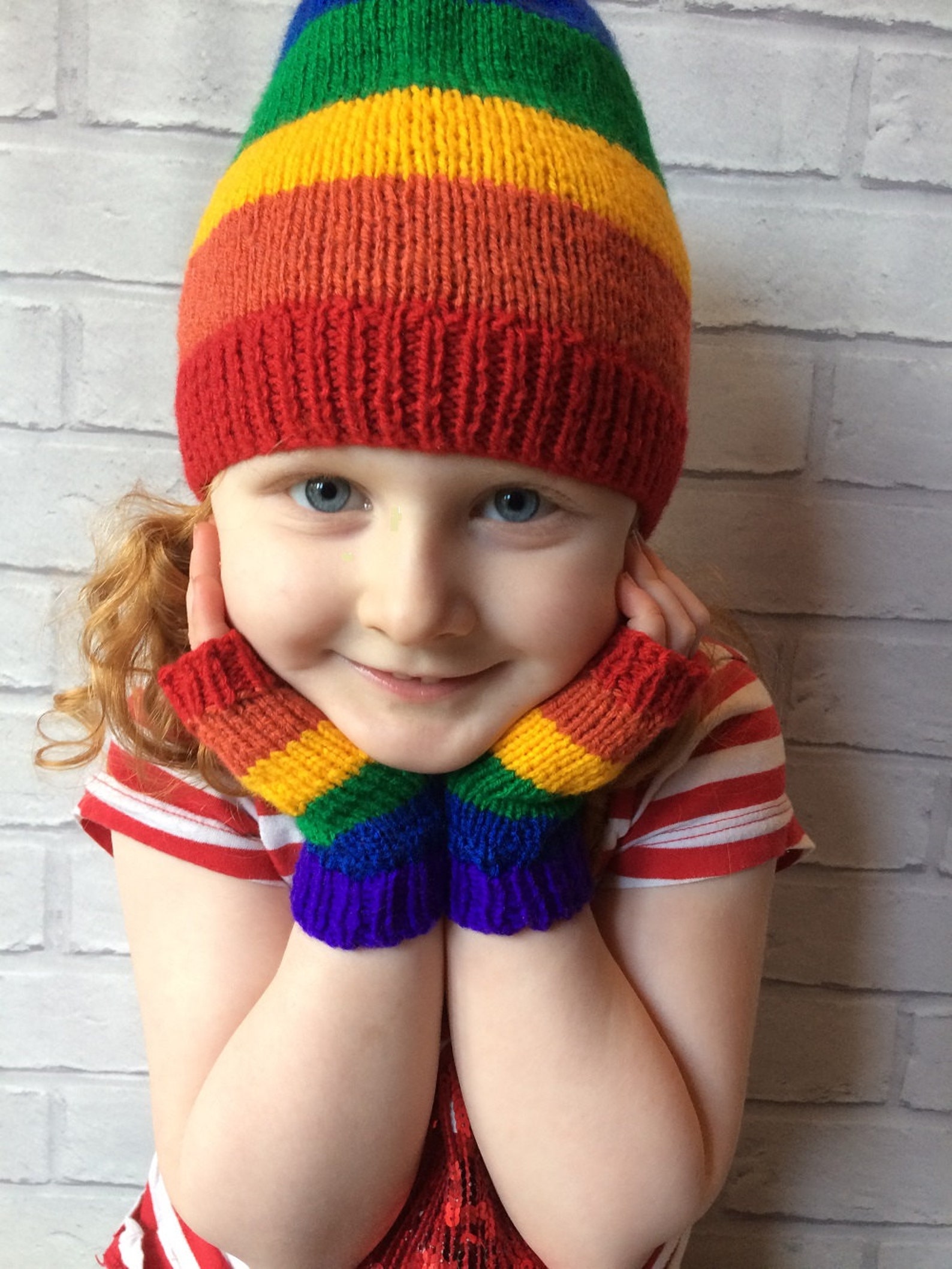 Rainbow Slouchy Beanie With Matching Wristwarmers, Baby Photo Prop Set ...