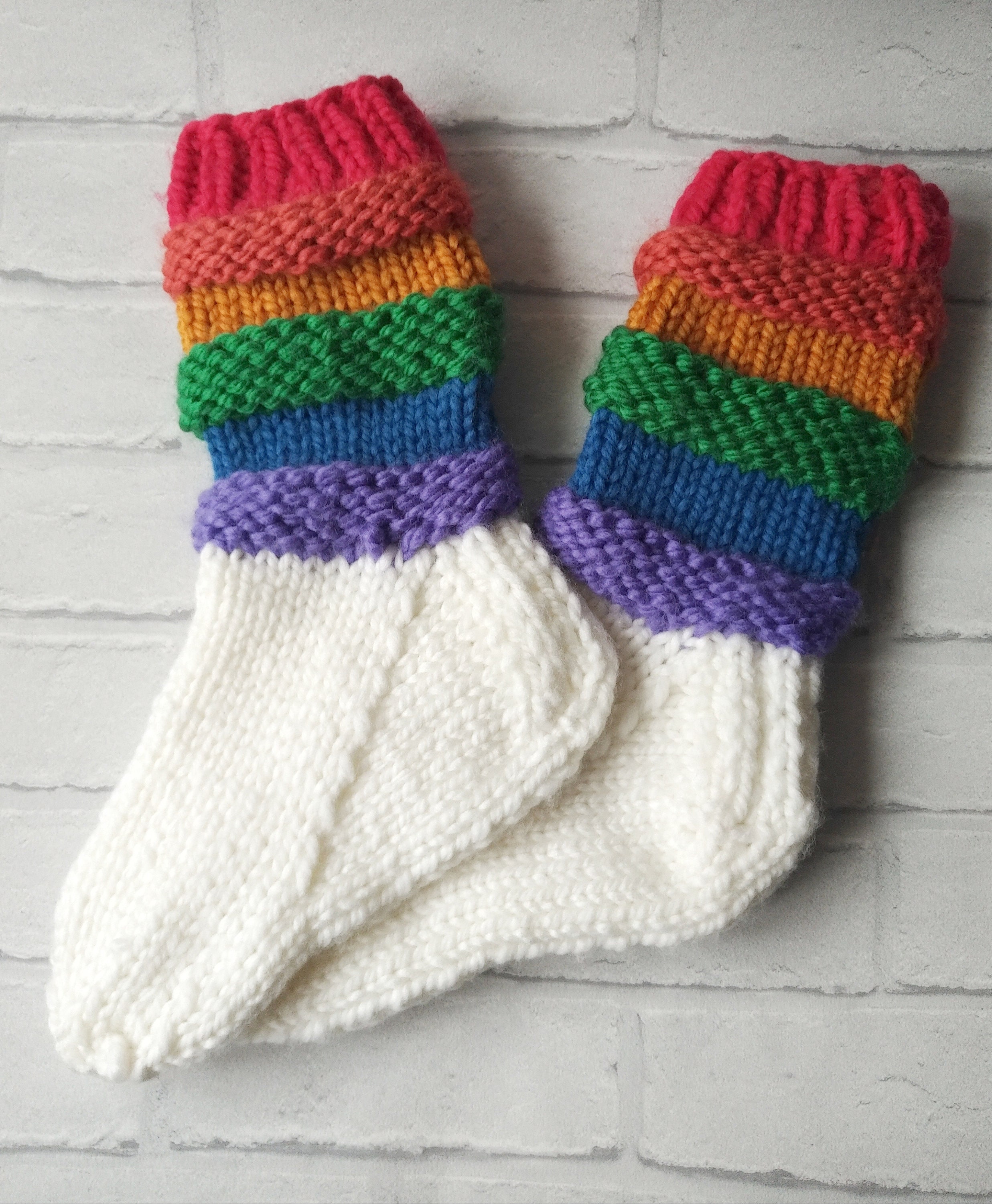 Rainbow Super Chunky Bed Boots, Hand Knitted Comfy Feet Warmers ...