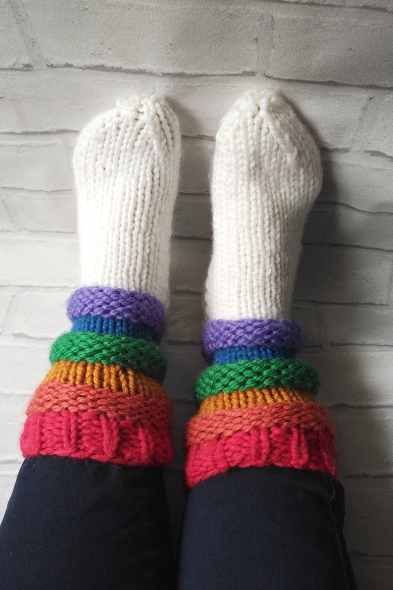 Rainbow Super Chunky Bed Boots, Hand Knitted Comfy Feet Warmers ...