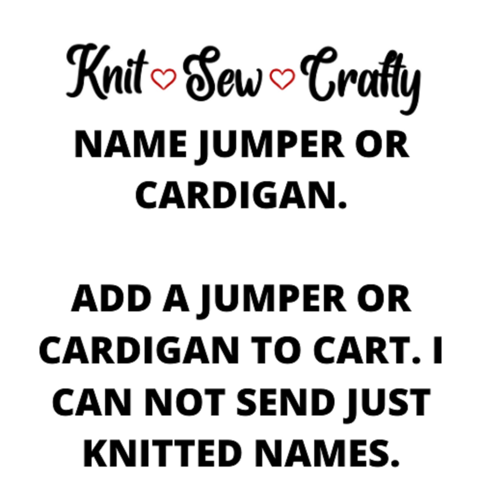 Personalised Name Jumpers Add on for Knit Sew Crafty Jumpers. Do NOT ...
