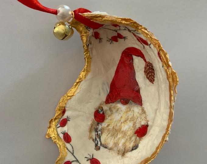 Oyster Shell Gnome Christmas Ornament, Holiday Decor, Gnome Ornament ...