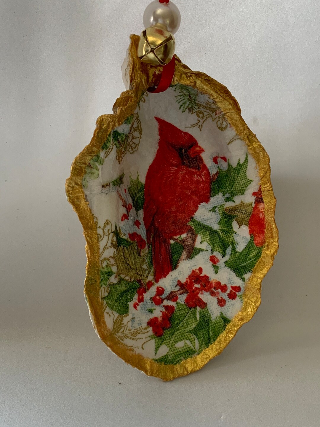Oyster Shell Single Cardinal Ornament, Red Cardinal, Holiday, Oyster ...