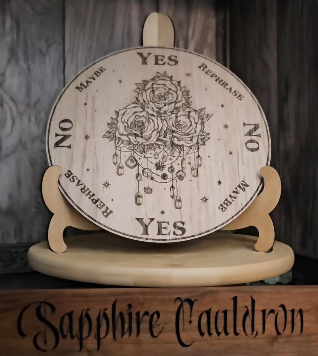 Delicate Rose & Crystal Pendulum Board Laser Engraved Red Oak Wood - Etsy