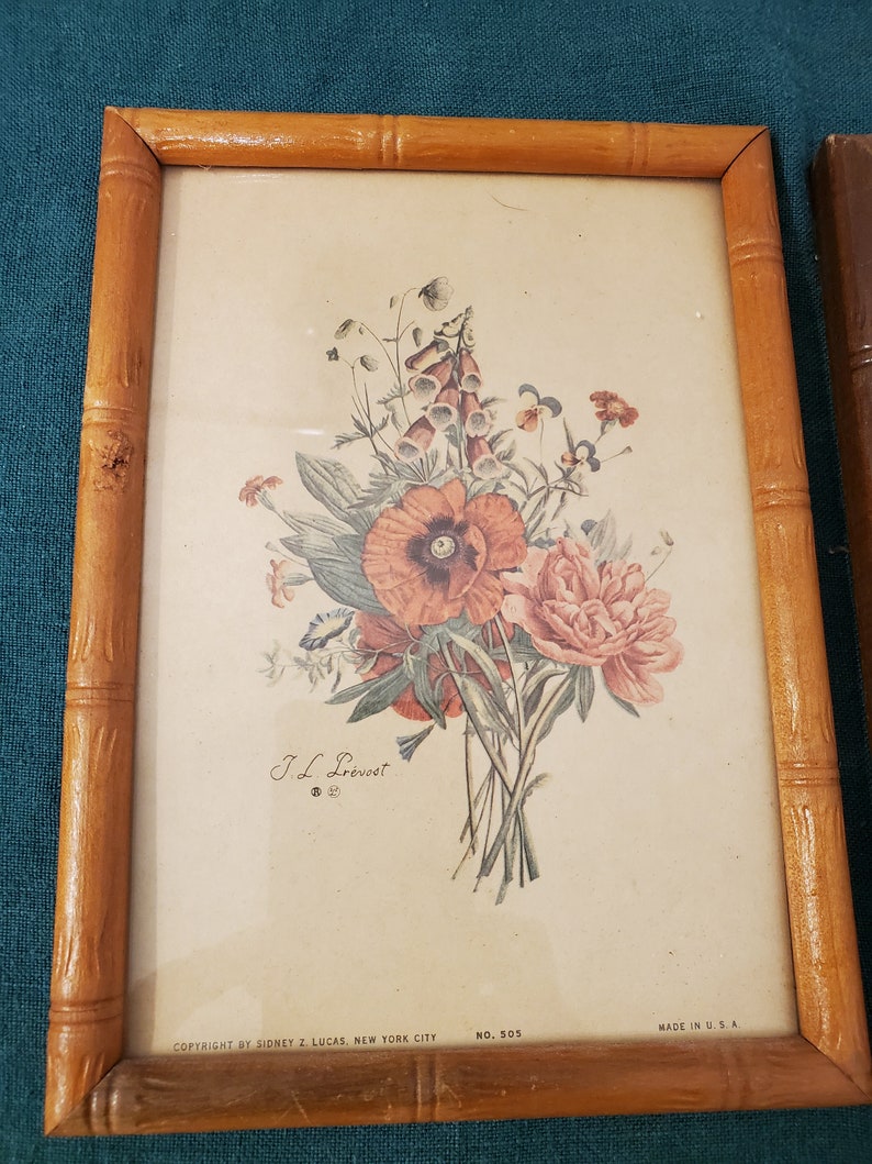 2 J.L. Prevost Sidney Lucas NYC Framed Floral Prints 503 and 505 5x7 ...