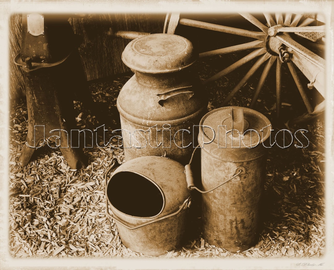 Dairy Farm Milk Can Photograph Antique Cream Milking Bucket Instant ...
