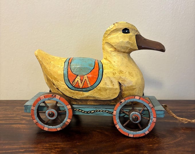 Handcarved Wooden Duck Pull Toy - Etsy