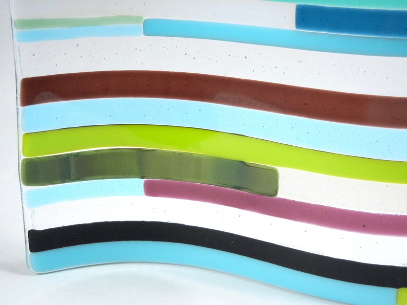 Blue and Green Striped Wavy Glass Plate - Etsy