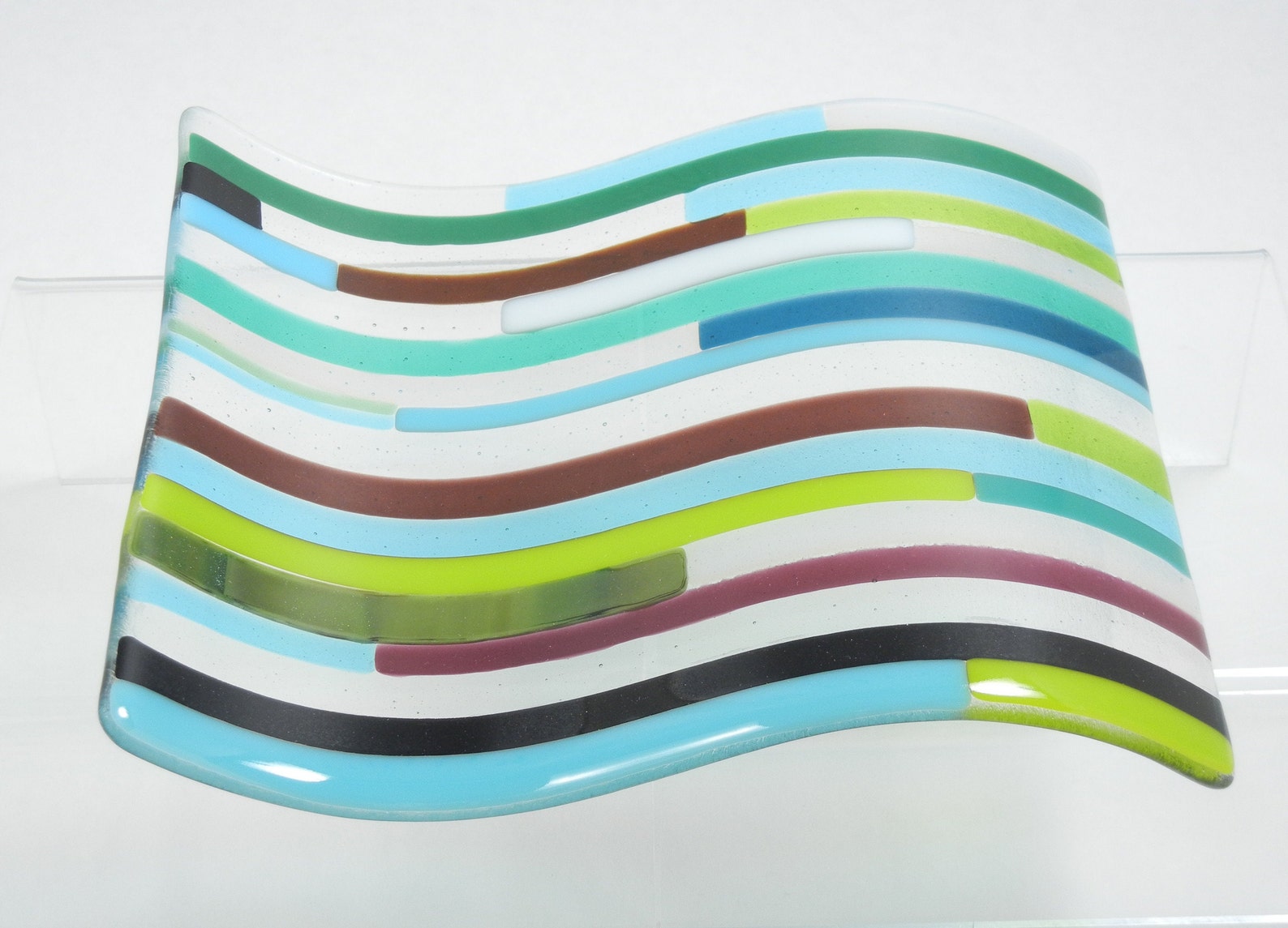 Blue and Green Striped Wavy Glass Plate - Etsy