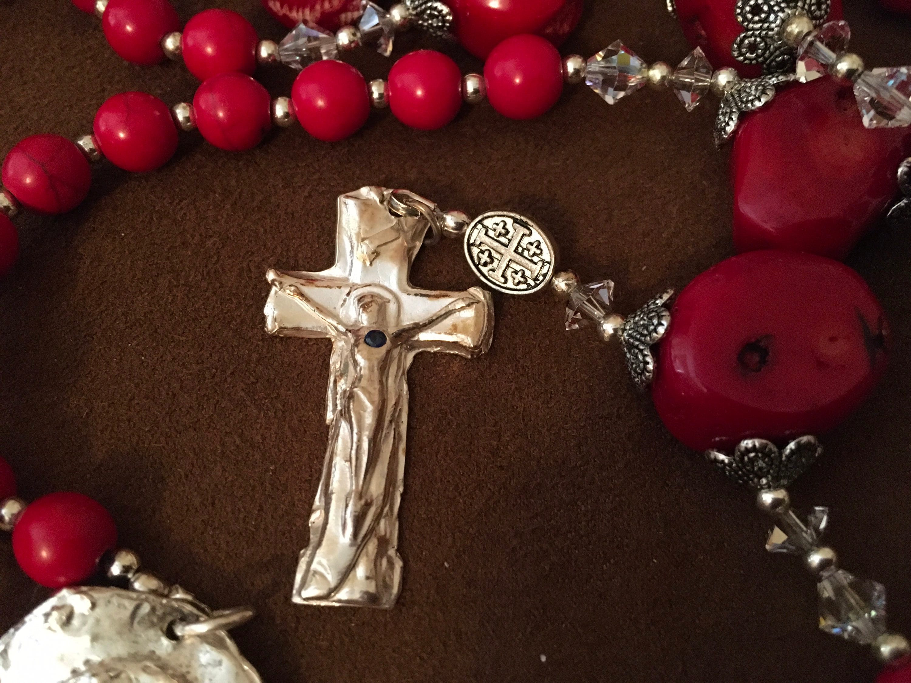 Red Coral Rosary Sacred Heart of Jesus Rosary - Etsy